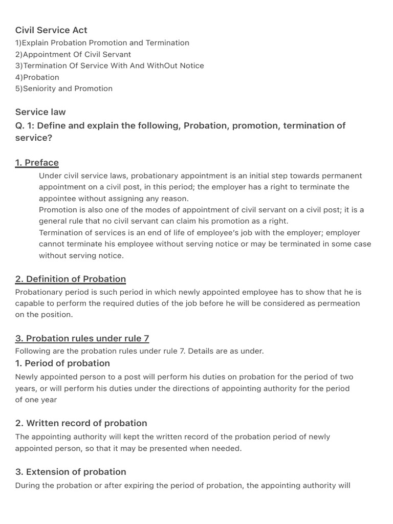Civil Service Probation, Promotion, Termination | PDF | Employment ...