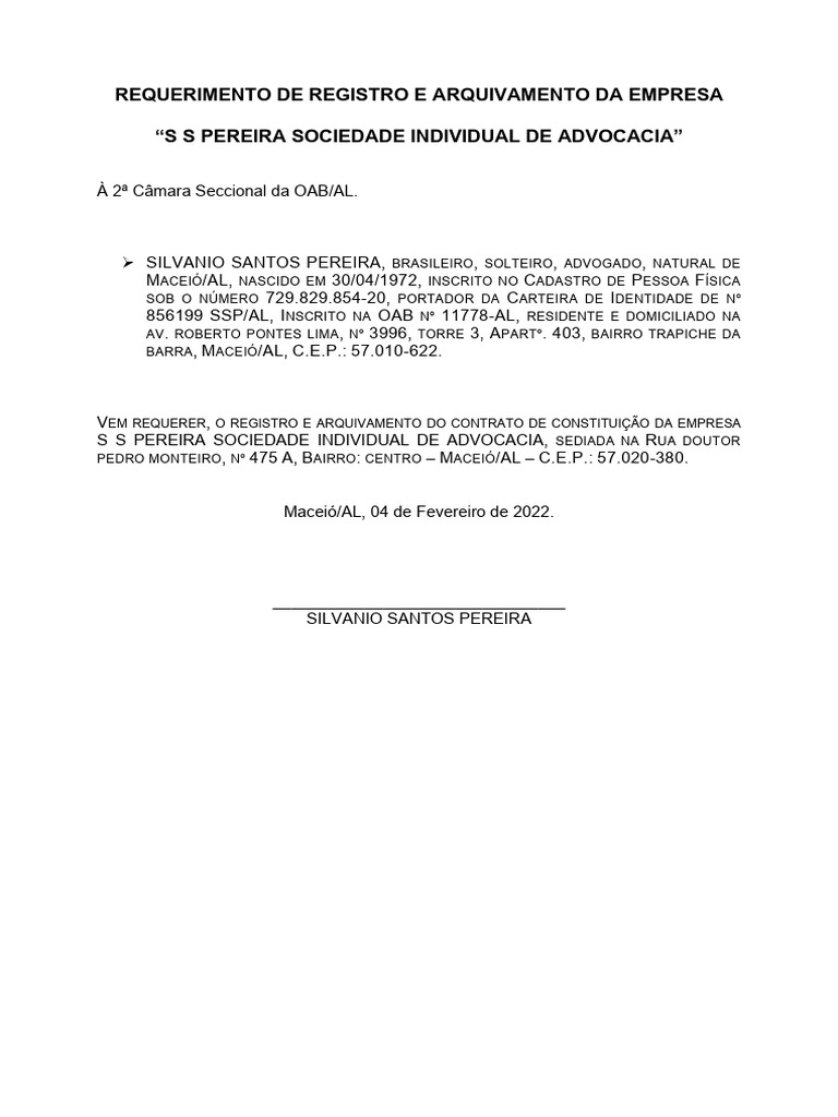 Requerimento de Registro | PDF