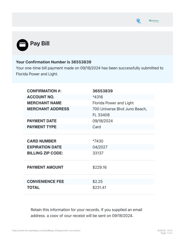 FPL - Pay Bill SEP 2024 | PDF