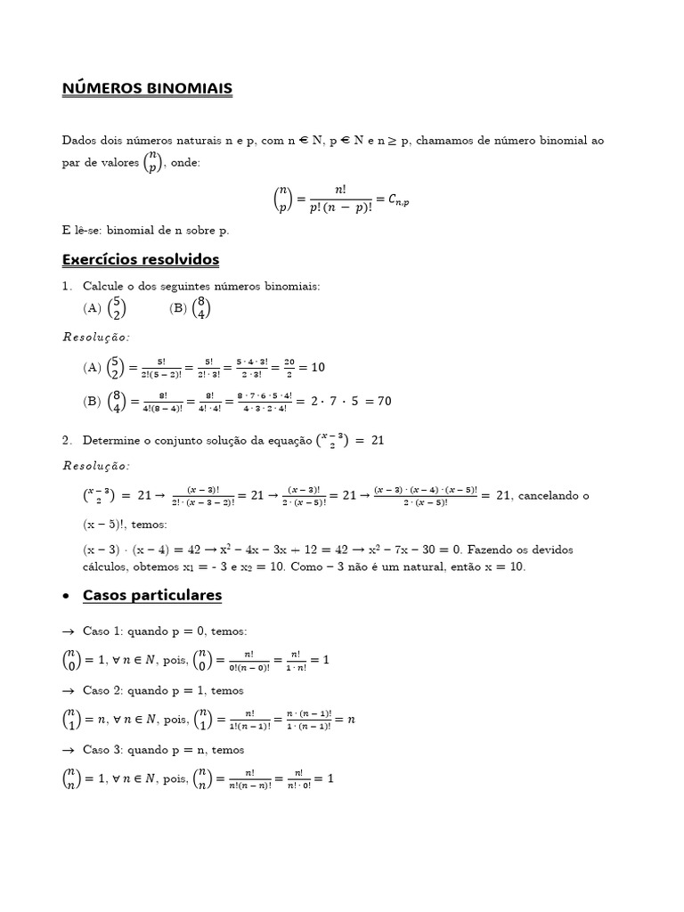 Número Binomial, Binômio de Newton e Princípio Das Gavetas - Thiago Ruiz Garcia (09.06.2024 ...