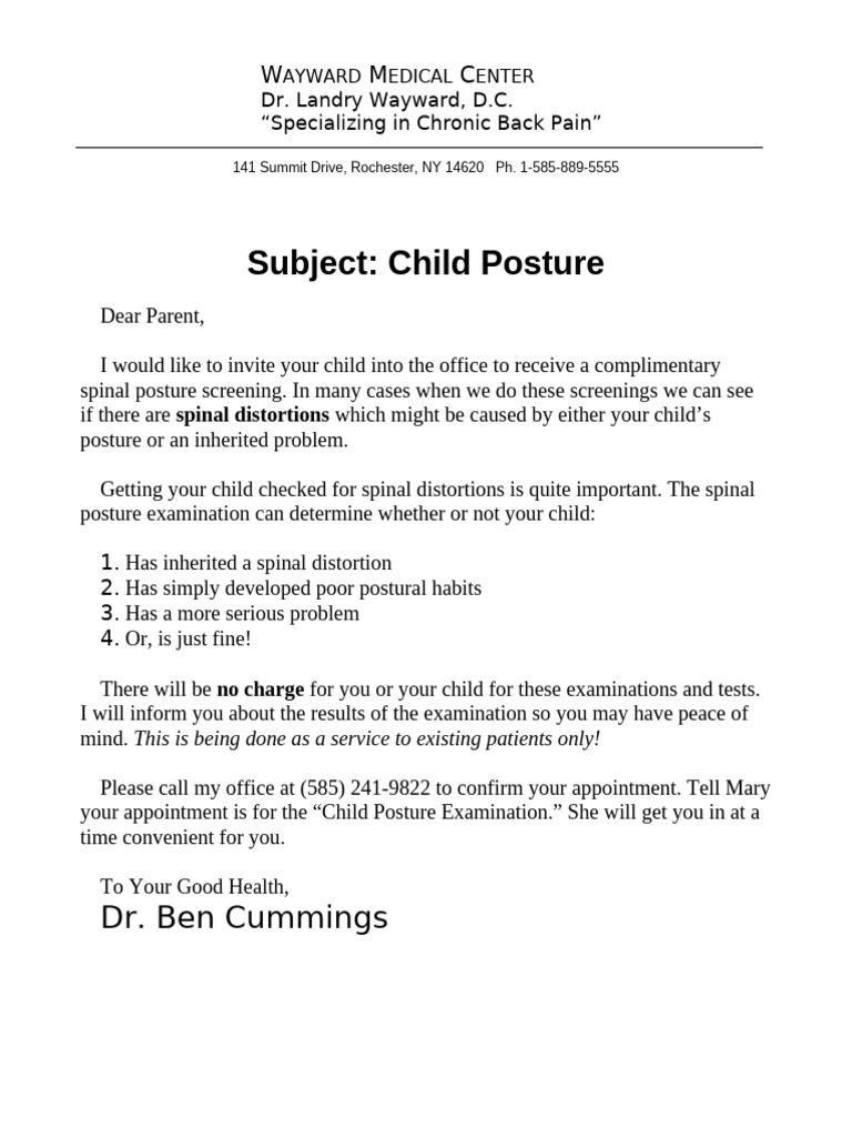 Child Posture Letter | PDF