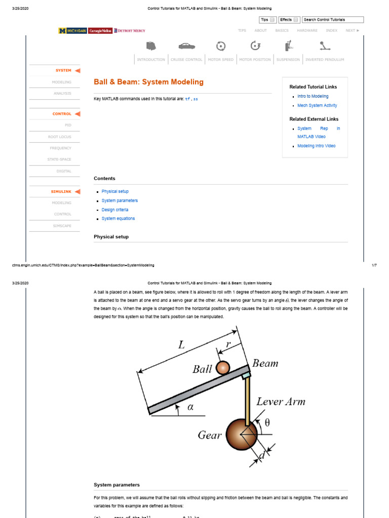 Ball & Beam Control System Tutorial | PDF | Torque | Dynamics (Mechanics)