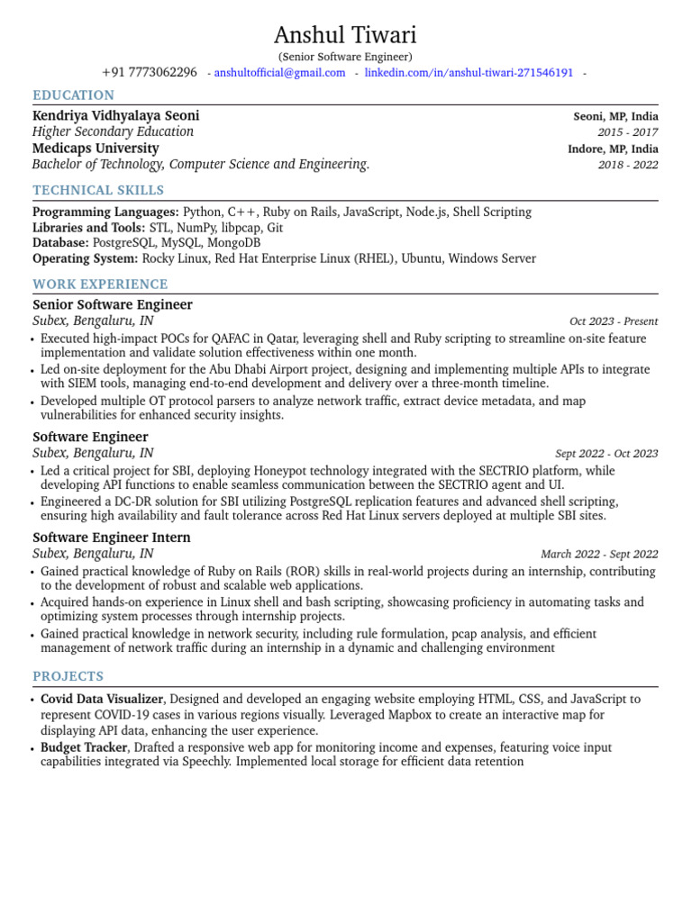 Anshul cv | PDF | Ruby On Rails | Scripting Language