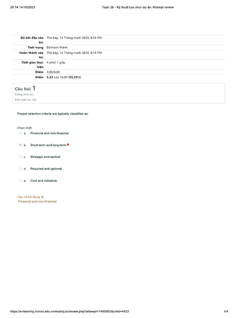 Topic 2b - Kỹ thuật lựa chọn dự án - Attempt review | PDF