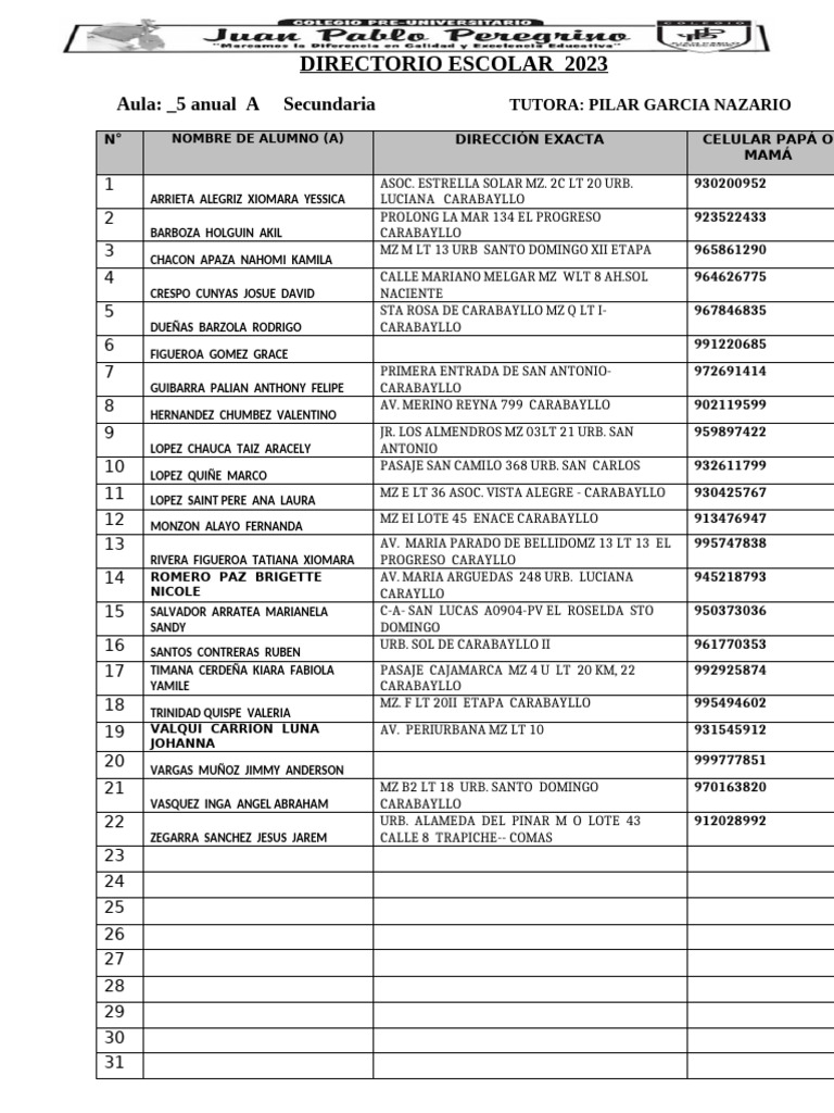DIRECTORIO_ESCOLAR_2023[1] | PDF