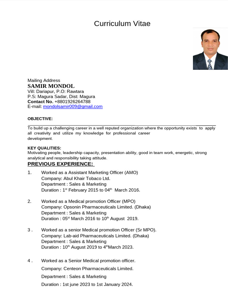 Samir Mondol's Professional CV | PDF | Cognition | Learning