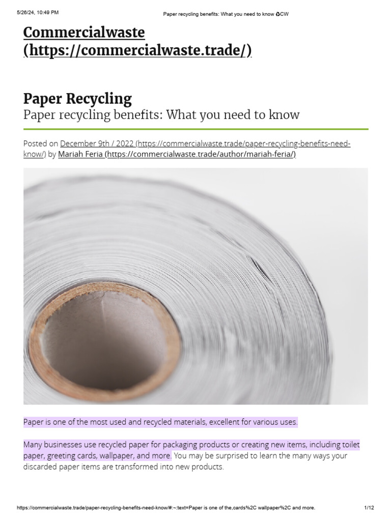 Paper Recycling Benefits - What You Need To Know CW | PDF | Recycling ...