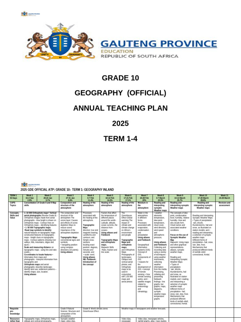 Grade 10 Official GDE ATP 2025 Geography | PDF | Map | Precipitation