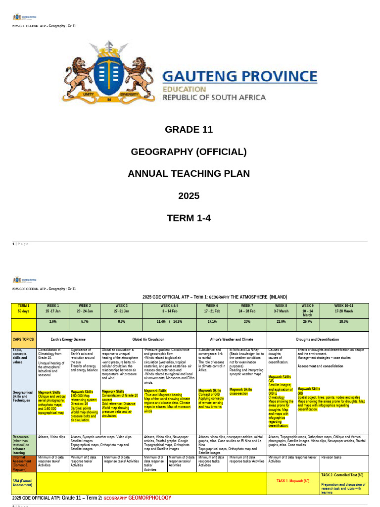 Grade 11 Official GDE ATP 2025 Geography | PDF | Atmospheric ...