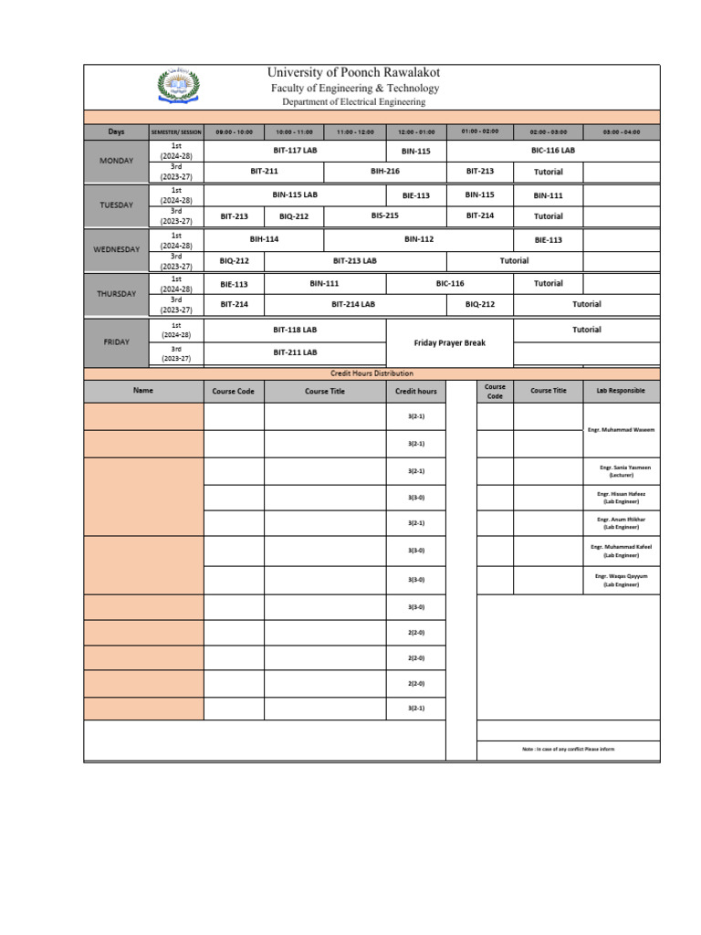 B.Sc. Biomedical Engg. Timetable | PDF | Mathematics