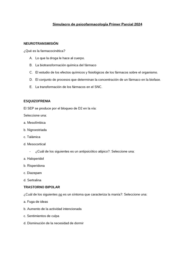 Simulacro de Examen Parcial 2024 (2do Cuatrimestre) | PDF | Ansiedad | Depresión (estado de ánimo)