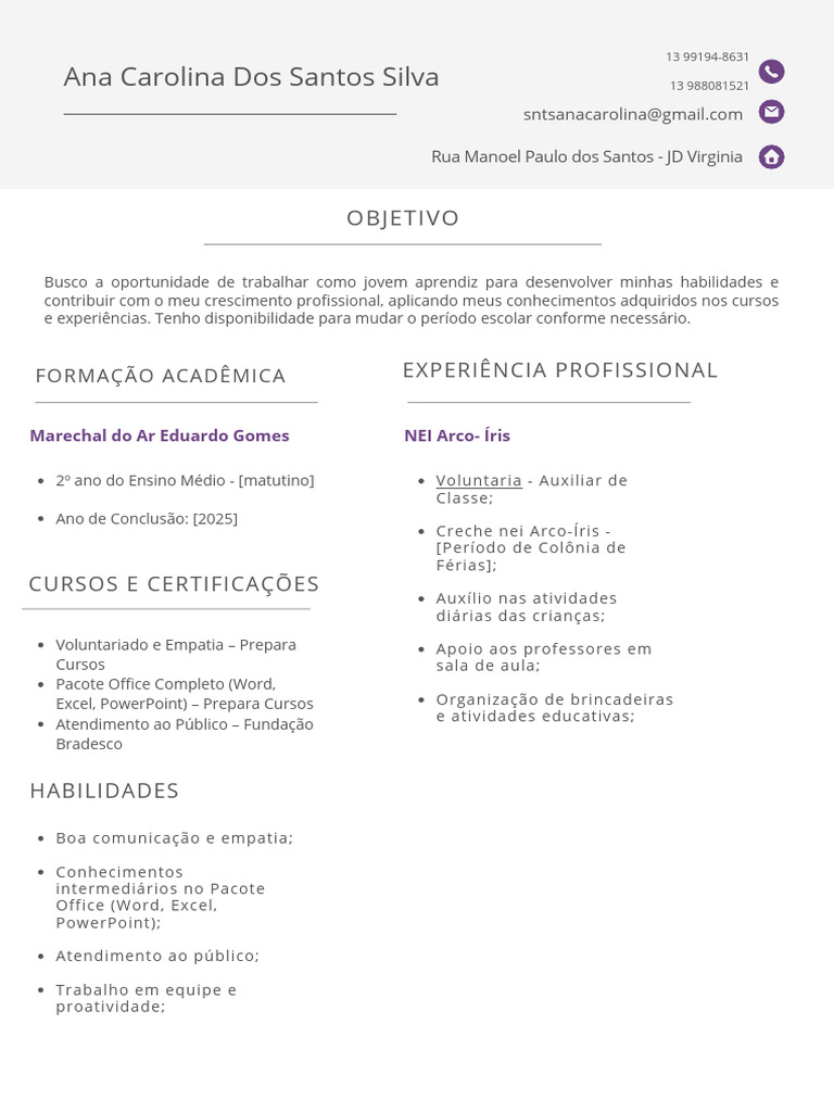 Curriculo-Ana Carolina Dos Santos SILVA | PDF