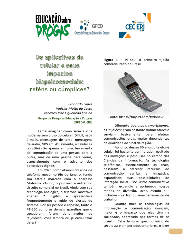 Texto de Apoio Os Aplicativos de Celular e Seus Impactos Biopsicossociais | PDF | Celulares ...