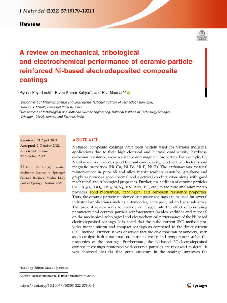 ceramic particle reinforced Ni based electrodeposited | PDF | Cathode ...