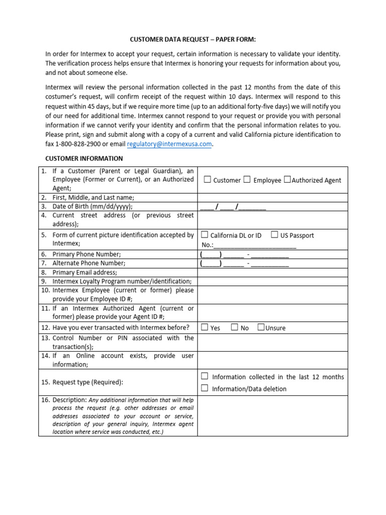 customer_data_request_form_ccpa | PDF | Identity Document | Privacy