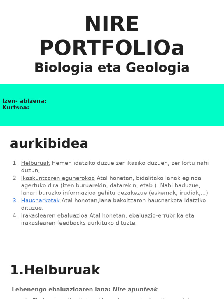 Nire Portfolioa (Biologia Eta Geologia) | PDF