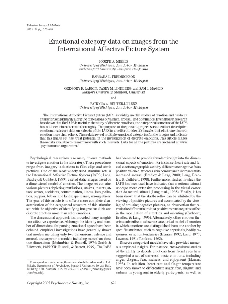 Emotional Category Data On Images From The International Affective ...