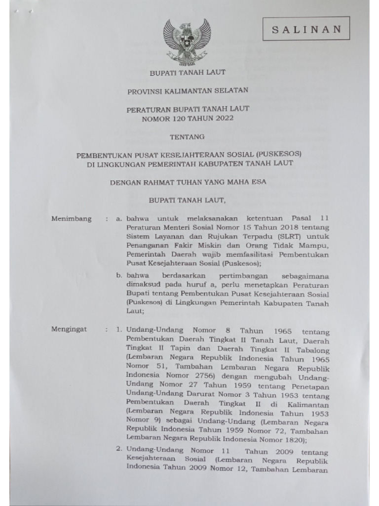 Perbup Puskesos Tahun 2022 | PDF