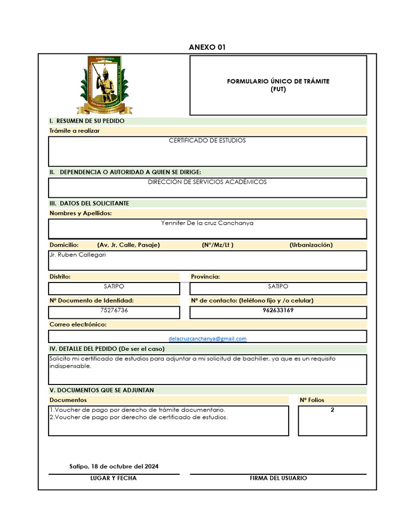 certificado de estudios FUT | PDF