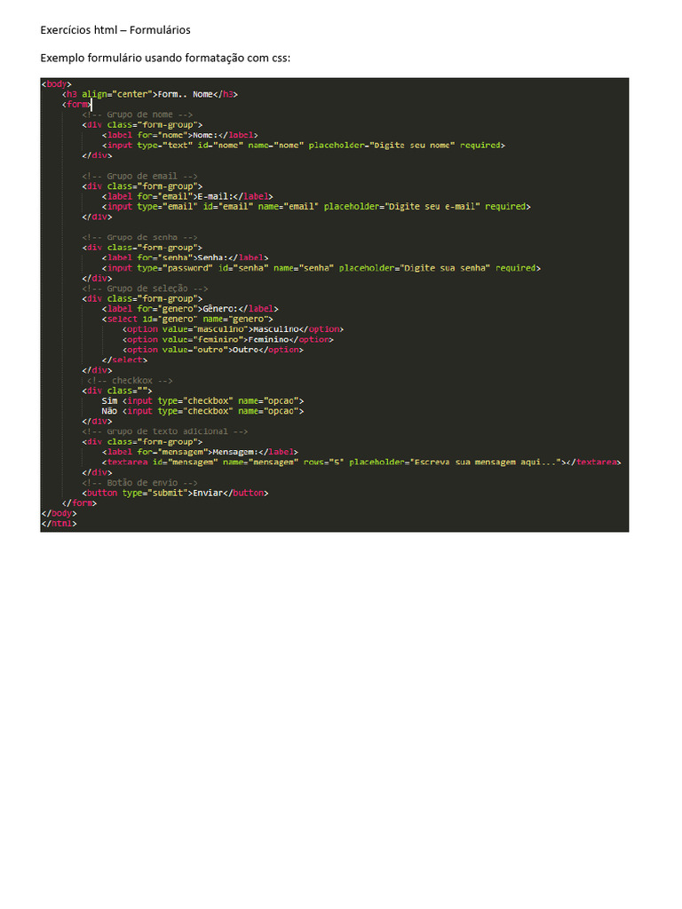 Exercícios HTML Form 2024 | PDF