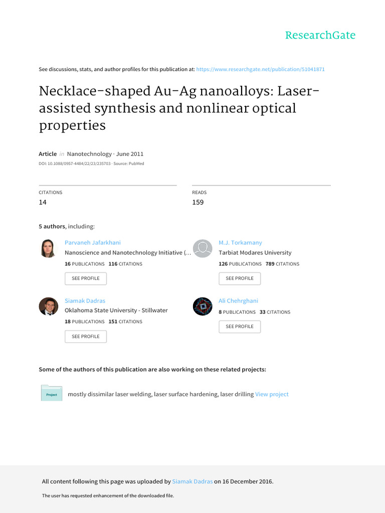 Au-Ag Nanoalloys: Synthesis & Properties | PDF | Surface Plasmon ...