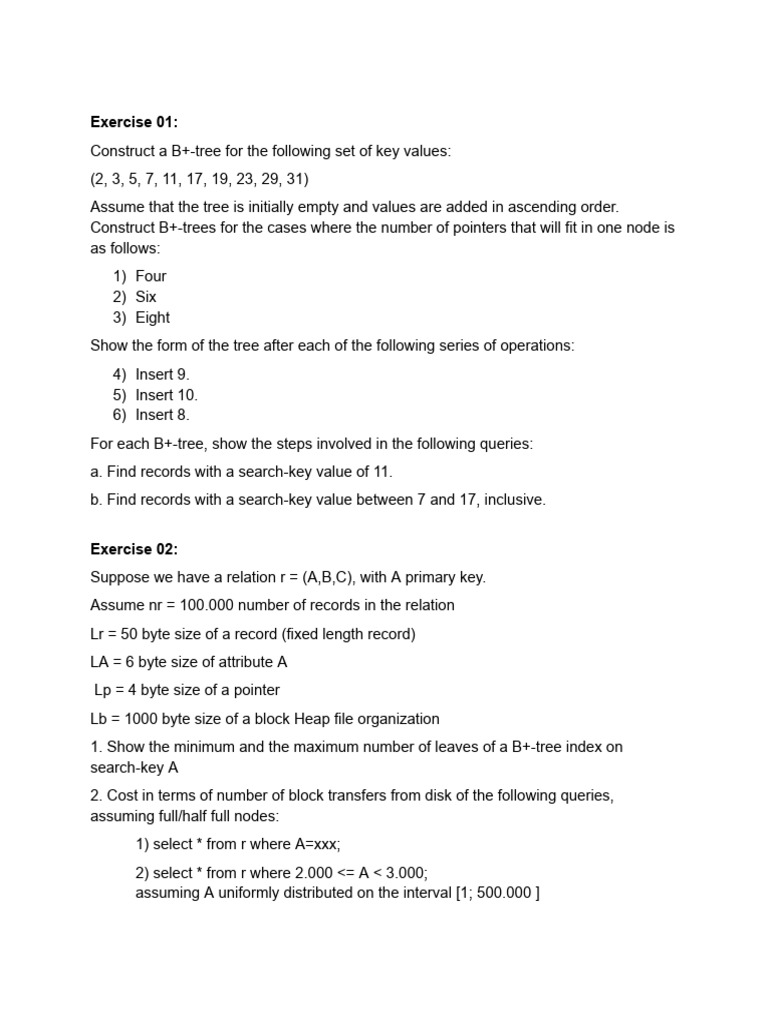 B+-Tree Construction and Query Exercises | PDF