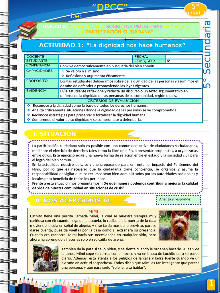 5° DPCC -ACTV.01-UNID.8 2023 | PDF | Humano | Dignidad