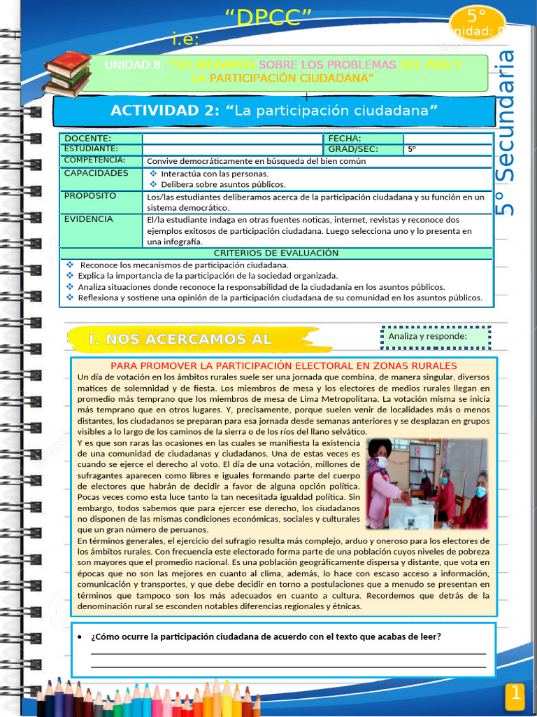5° DPCC -ACTV.02-UNID.8 2023 | PDF | Gobierno local | Alcalde