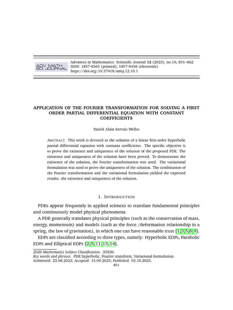 Application of The Fourier Transformation For Solv | PDF | Partial Differential Equation ...