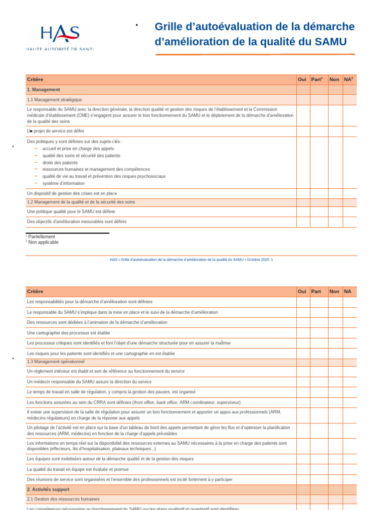 Autoévaluation Qualité SAMU : Guide 2020 | PDF | Management de la ...