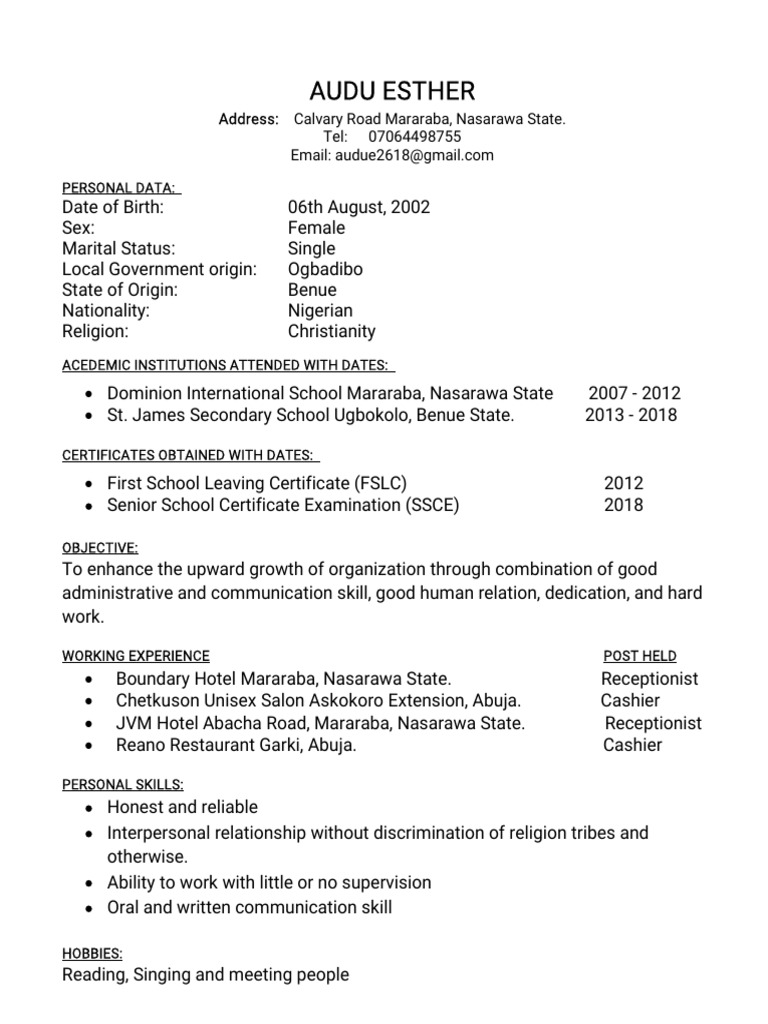 Audu Esther Main | PDF