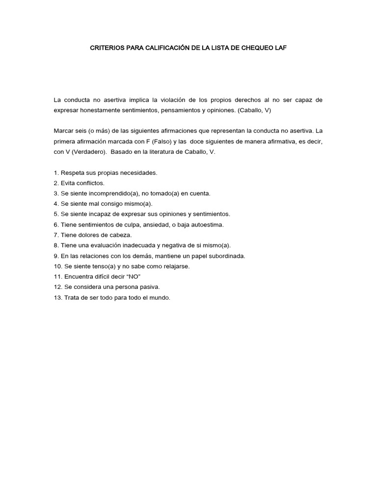 CRITERIOS PARA CALIFICACIÓN LAF | PDF