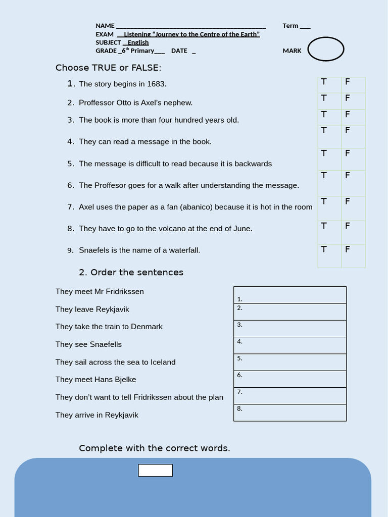 Listening Exam: Journey to the Earth | PDF | Journey To The Center Of ...