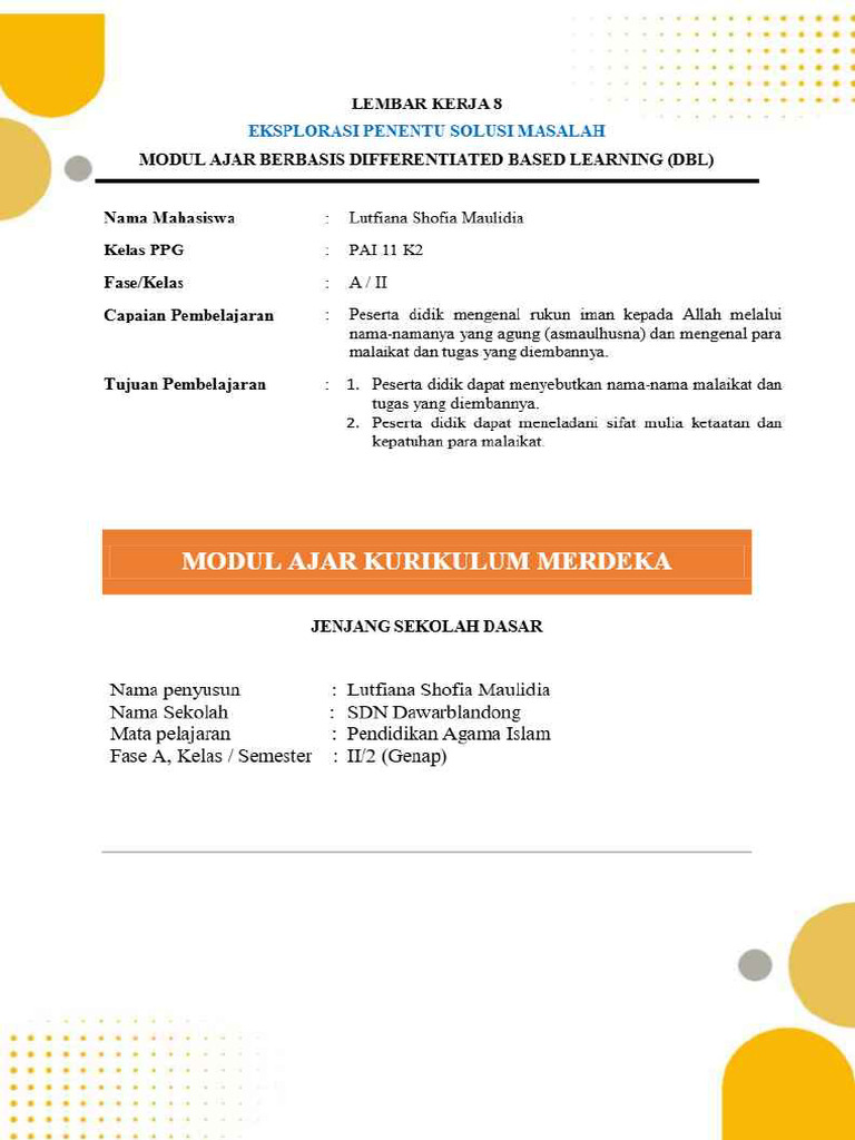 LK 8 - Penyusunan Modul Ajar DBL (K2) .Docx - 11zon | PDF