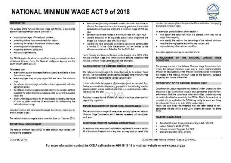 National Minimum Wage Information Sheet | PDF | Minimum Wage | Labour Law