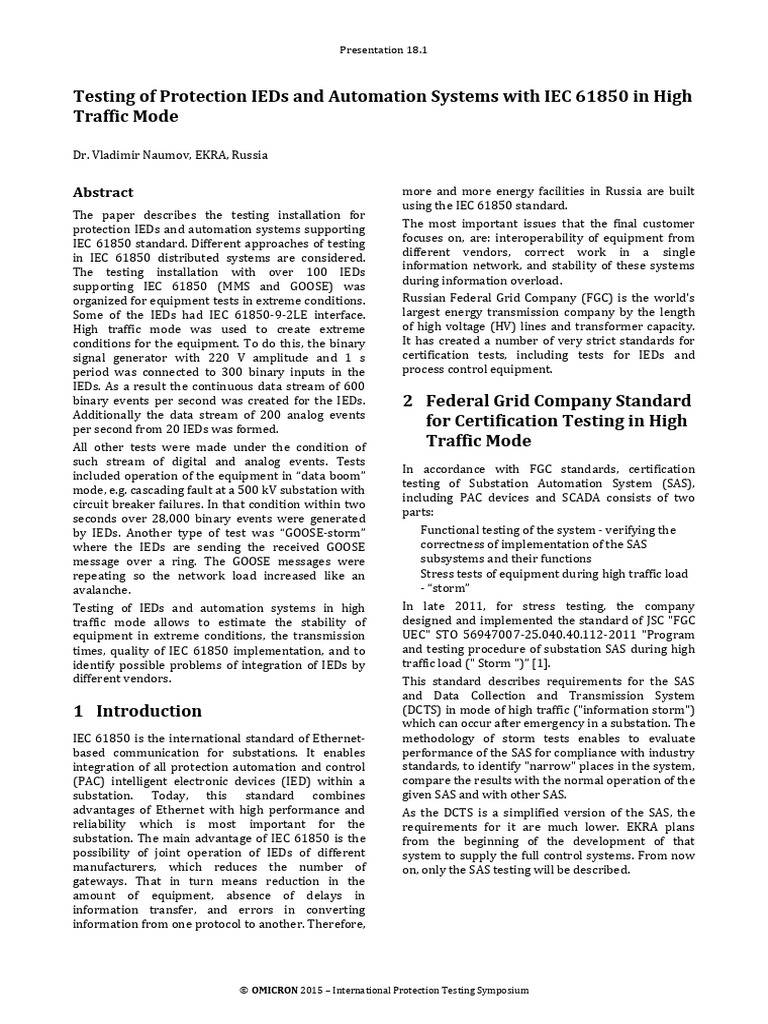 IEC 61850 IED Testing in High Traffic | PDF | Electrical Substation ...