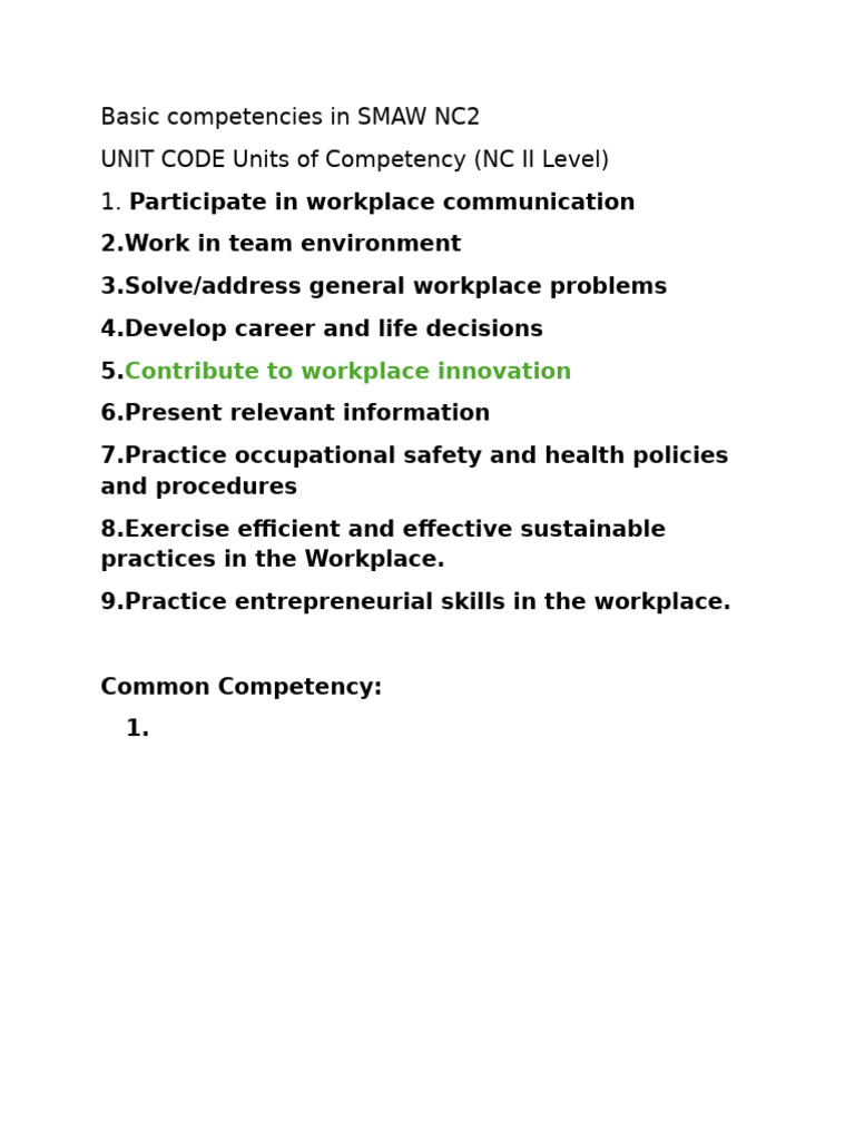 Basic Common Core Competency List | PDF