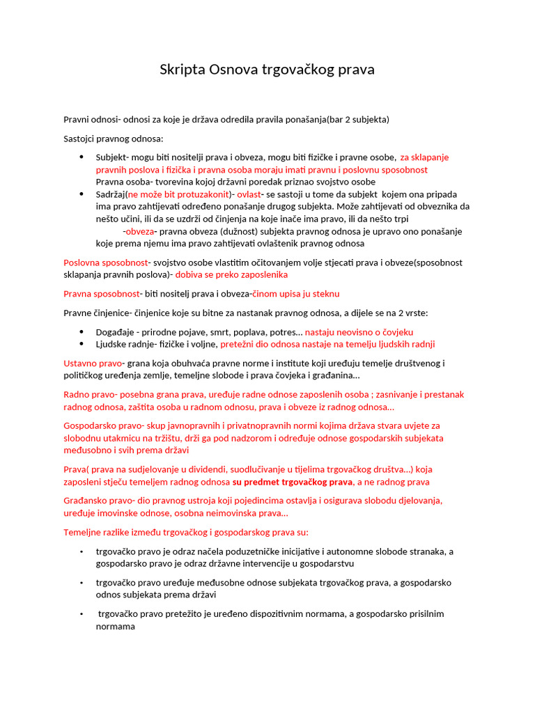 Skripta - Trgovacko Pravo 1 | PDF