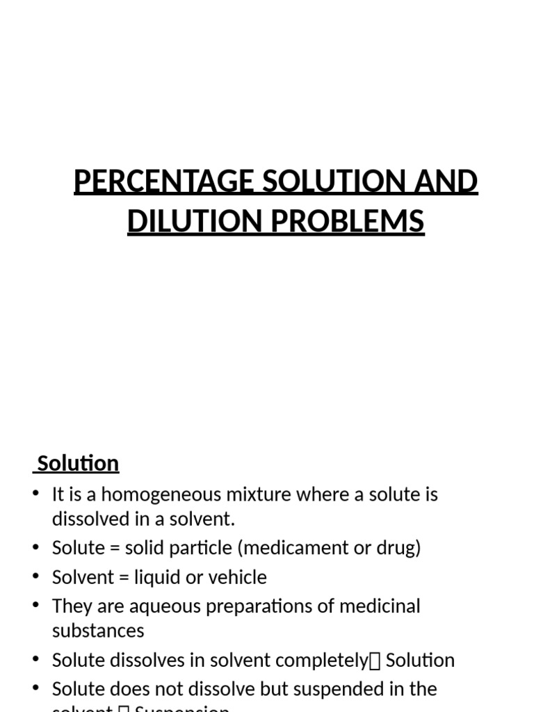 Solution and Dilution Calculations Guide | PDF | Materials | Physical ...