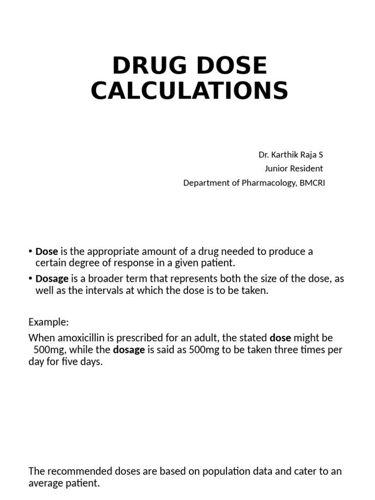 DRUG DOSE CALCULATIONS y | PDF | Bioavailability | Dose (Biochemistry)