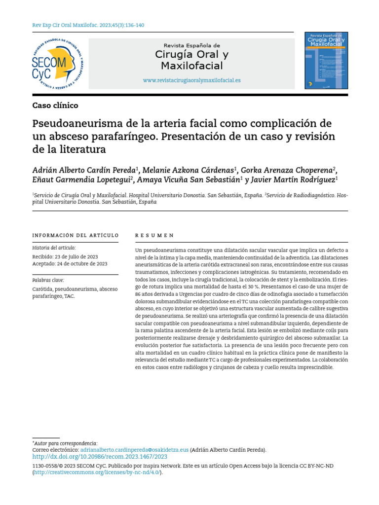 Pseudoaneurisma Facial por Absceso Parafaríngeo | PDF | Especialidades ...
