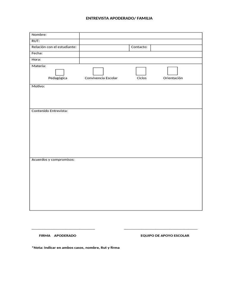 Formulario Entrevista Apoderado Escolar | PDF