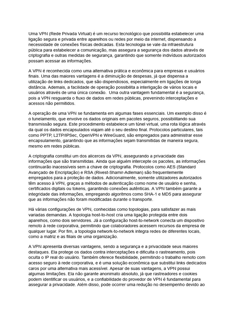 Vantagens e Funcionamento da VPN | PDF | Rede Privada Virtual (VPN ...