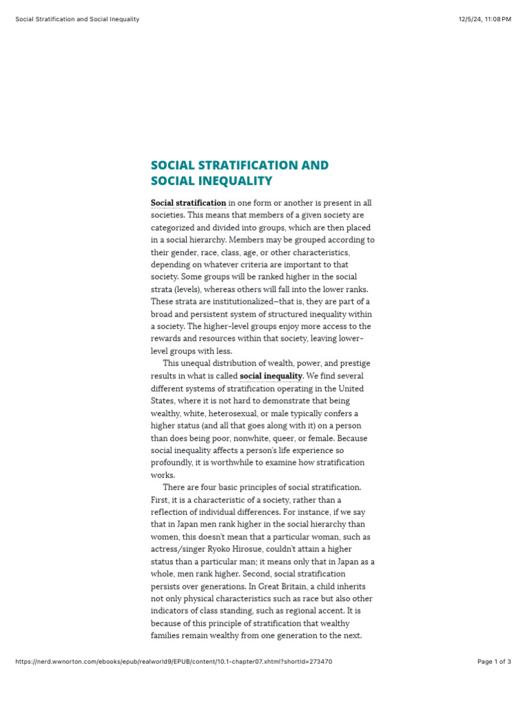 Social Stratification and Social Inequality | PDF | Social ...
