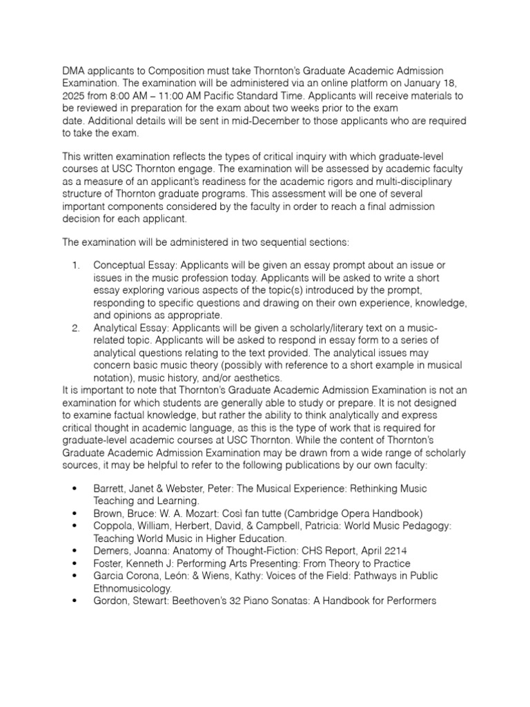 USC test | PDF | Essays | Performing Arts