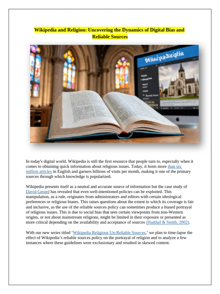 Article Wikipedia and Religion | PDF | Wikipedia | Bias