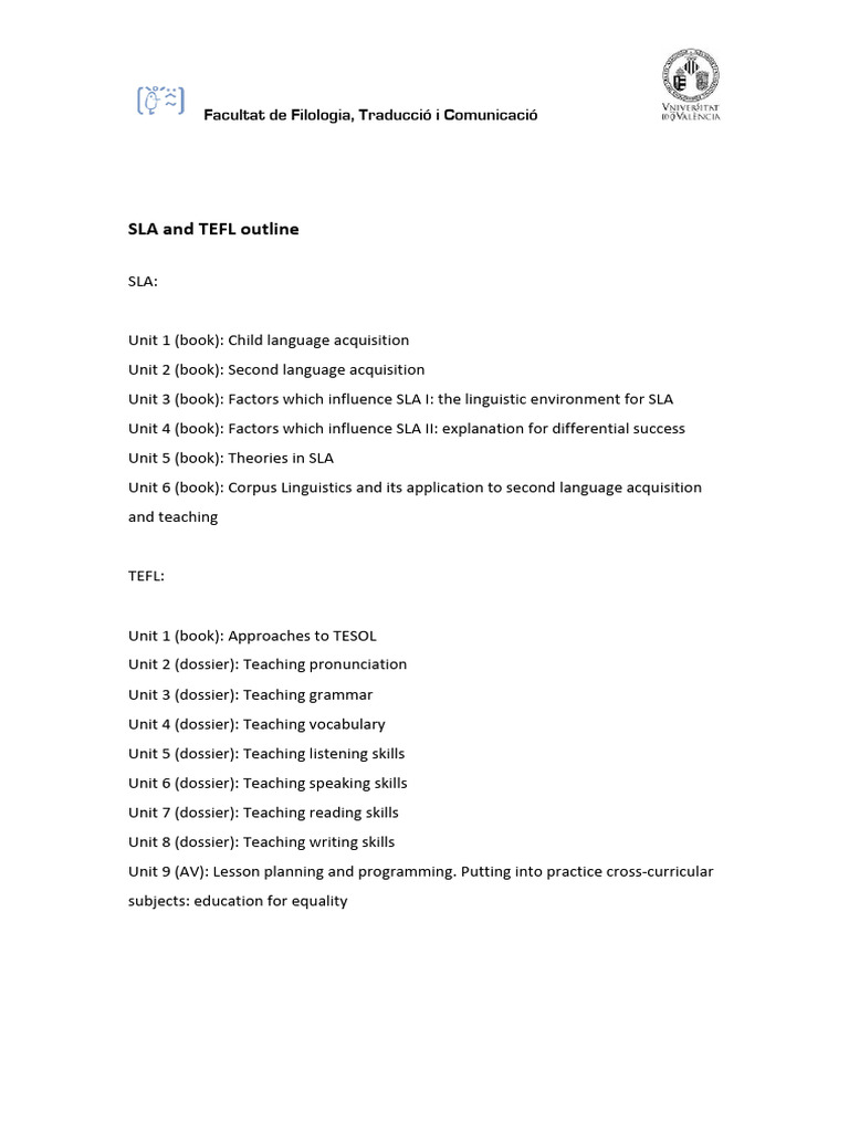 SLA and TEFL outline | PDF