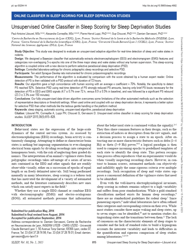 Automatic sleep scoring ALgorithm | PDF | Electroencephalography | Sleep