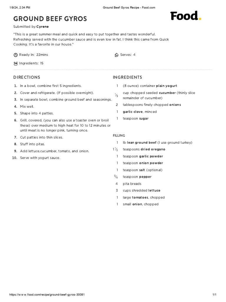 Ground Beef Gyros Recipe | PDF | Foods | Cuisine