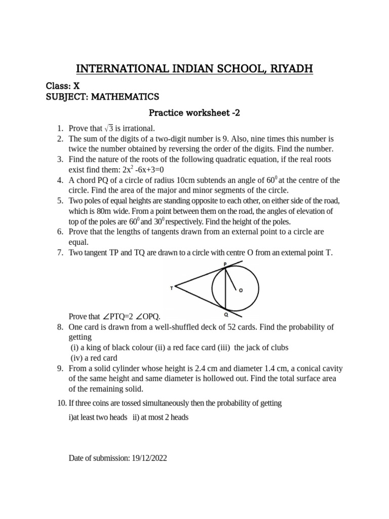 10th Practice Worksheet 2 | PDF
